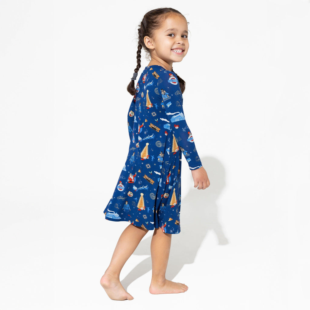 Bellabu Bear Girl's Bamboo Long Sleeve Dress - The Polar Express