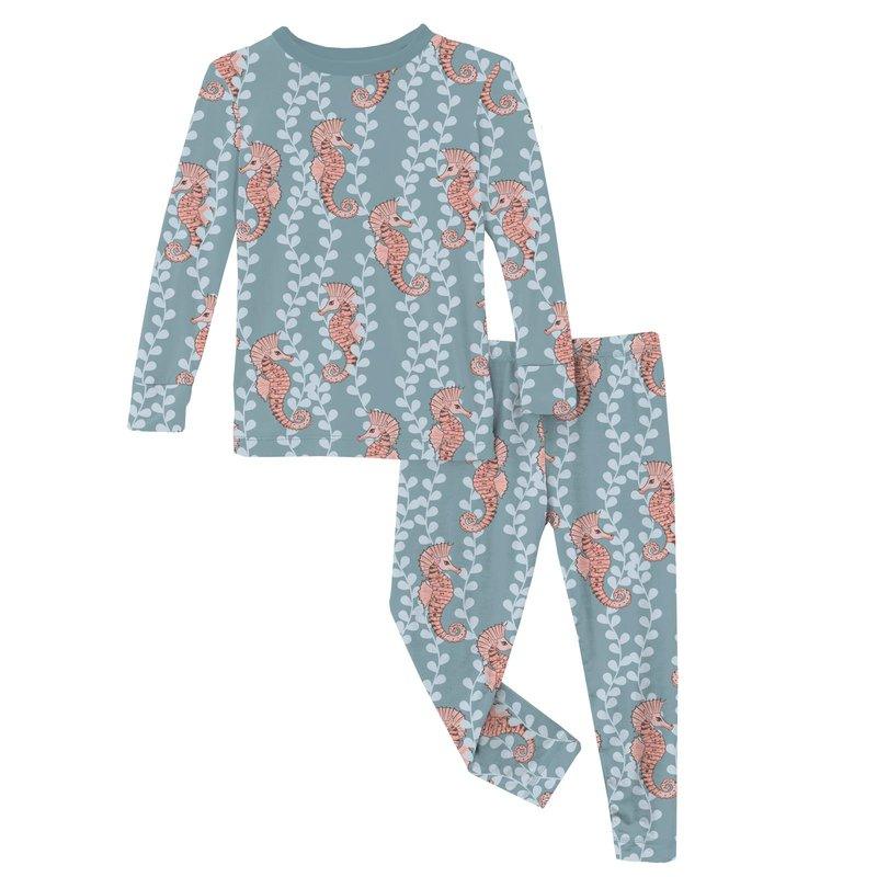 Kickee Pants Bamboo Long Sleeve Pajama Set - Stormy Sea Seahorses