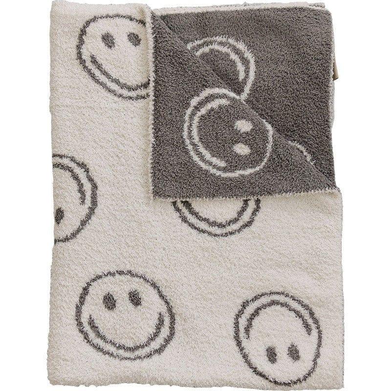 Mebie Baby Plush Blanket - Charcoal Smiley | Baby Riddle