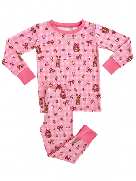 In My Jammers Long Sleeve Pajama Set - Pink Gingham Bunny