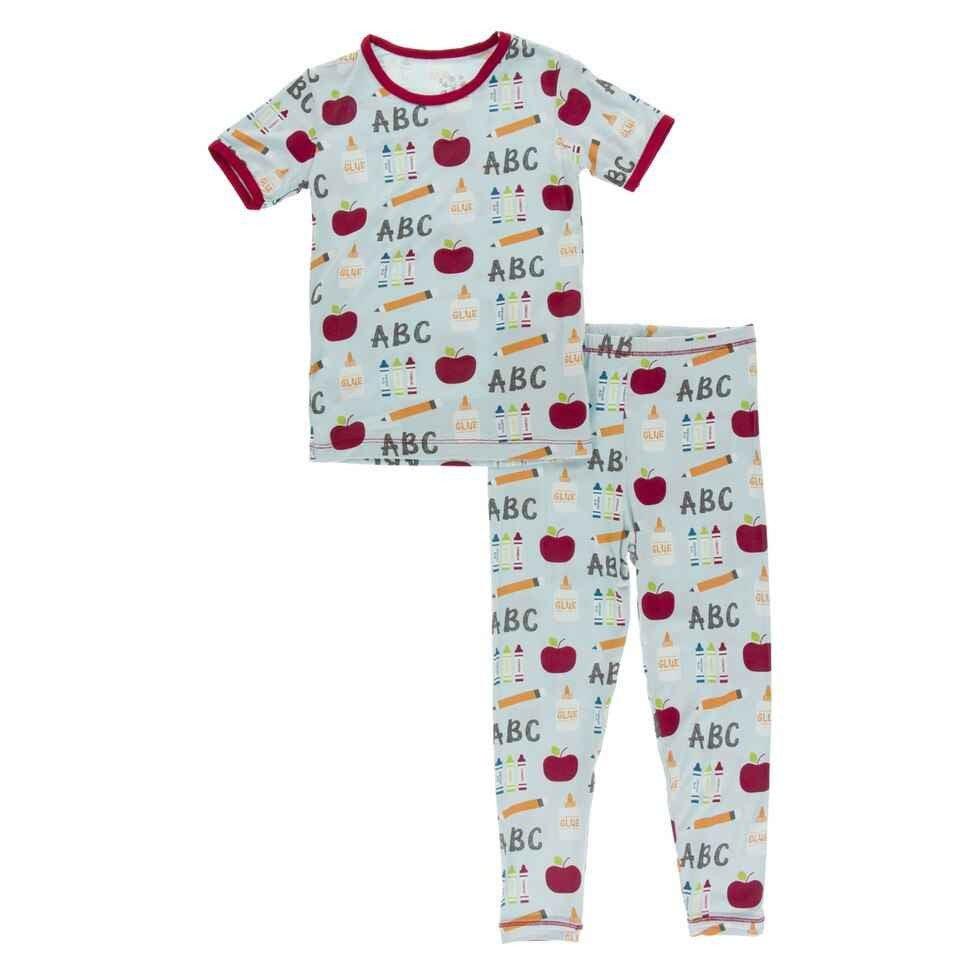 KicKee Pants Bamboo S/S Pajama Set - Spring Sky I Love School – Baby Riddle