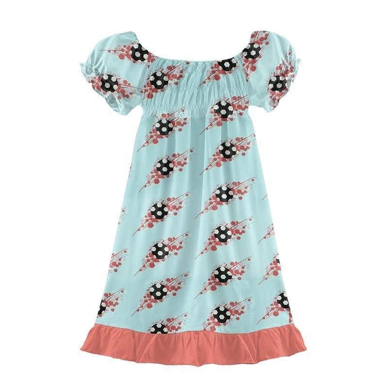 Kickee Pants Bamboo Gathered Dress - Summer Sky Soccer Splash