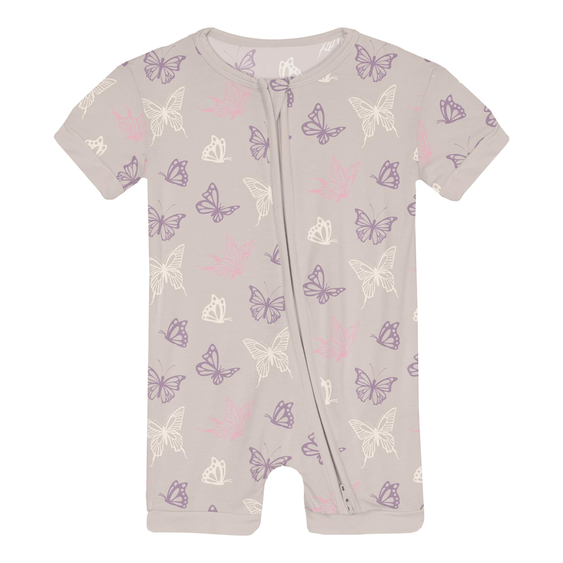 Kickee Pants Shorty Sleeper with Zipper - Latte Butterflies