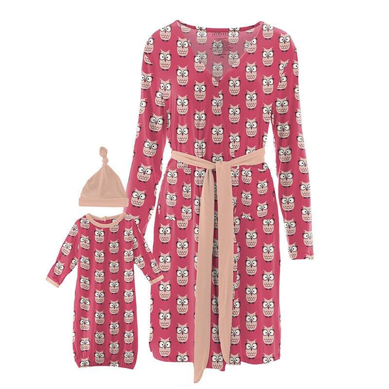 Kickee Pants Womens Maternity Robe Gown Set Taffy Wise Owls