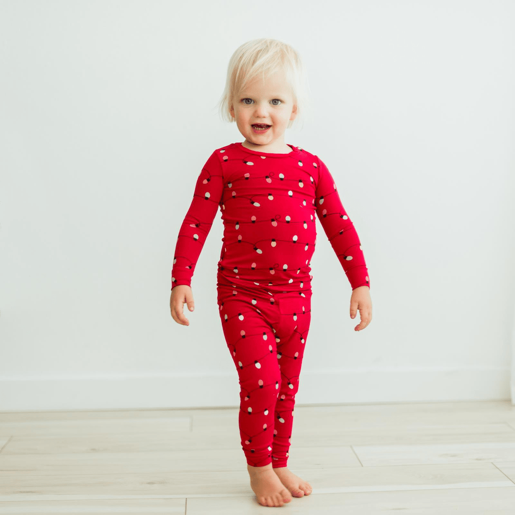 Bamboo Long Sleeve Pajama Set - Crimson Holiday Lights